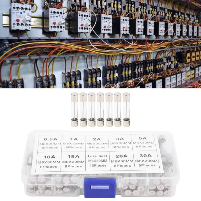 SUC-Fusible de tube de verre Fusible de tube en verre, 80 ℃ M6x30mm 0.5A-30A Protection ...