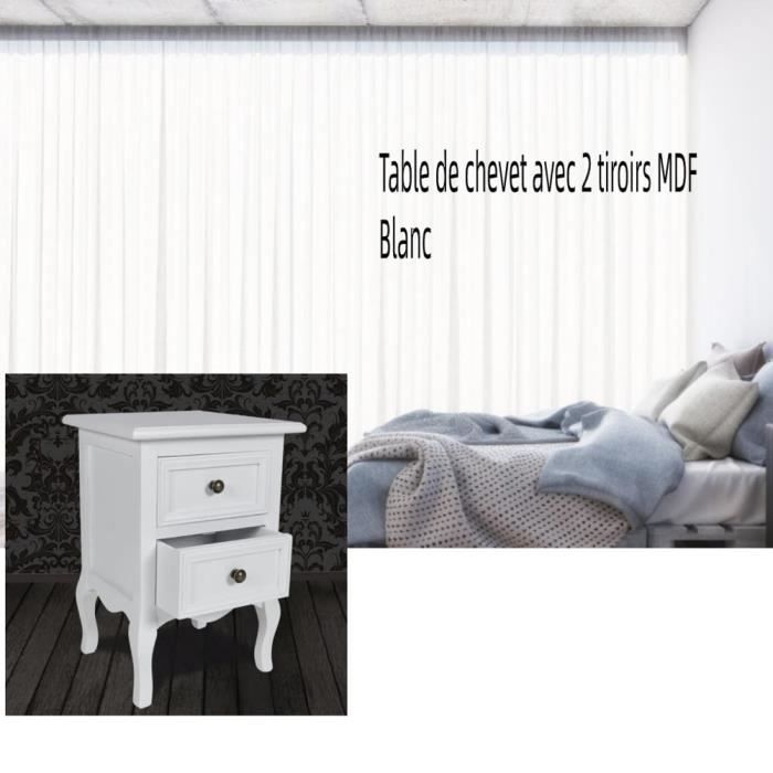BEL Table de chevet avec 2 tiroirs 34,5 x 30 x 49 cm MDF, pin brossé ...