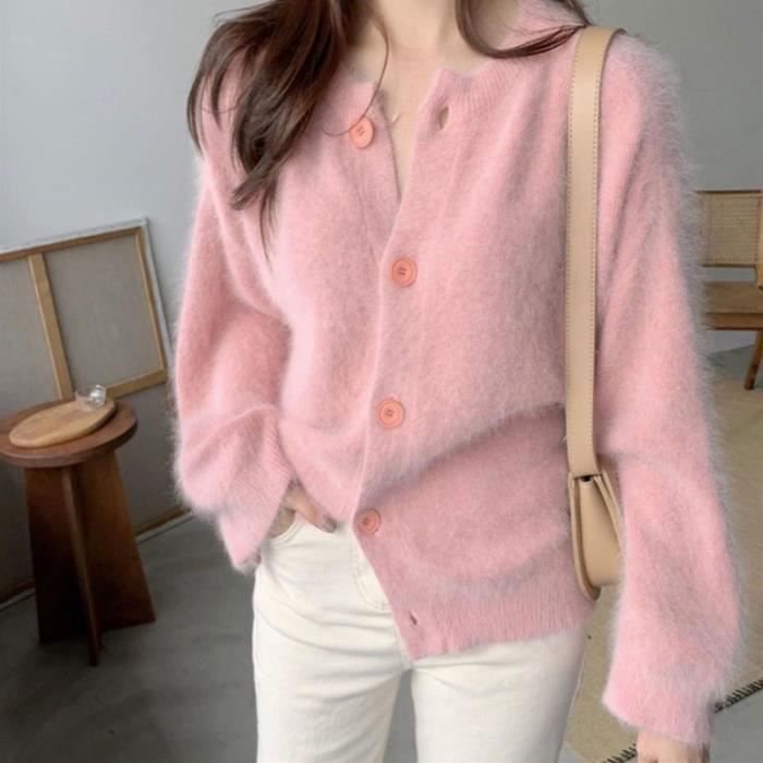 CRAZE Gaganight femmes rose Mohair tricoté Cardigan manteau femmes doux ...