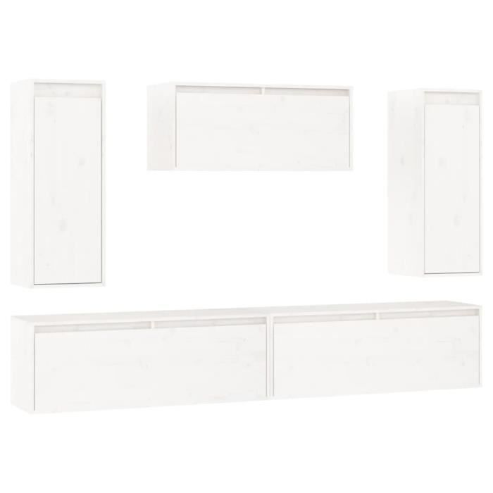 Omabeta Meubles TV - Meubles TV 5 pcs Blanc Bois massif de pin ...
