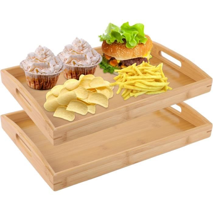 2 Pièces Plateau De Service En Bambou, 40 X 28 X 5 Cm Plateau Repas ...