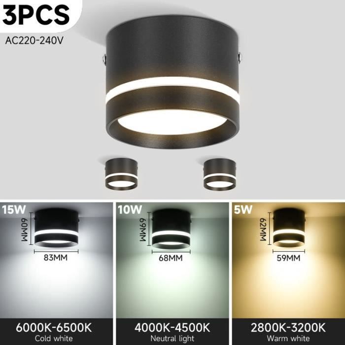 SPOTS,Type A 3pcs-5W Warm White-Black body--Plafonnier Led froid et ...