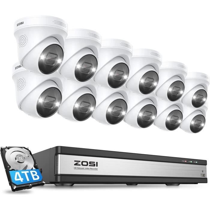 ZOSI 4K PoE Kit Caméra de Surveillance, 12pcs 8MP Caméra + 16CH NVR ...