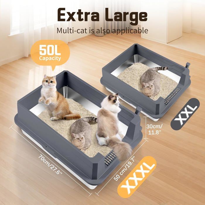 Bac à litière en acier inoxydable - SWAPY - XXXL - 70x50x30 cm - Gris ...