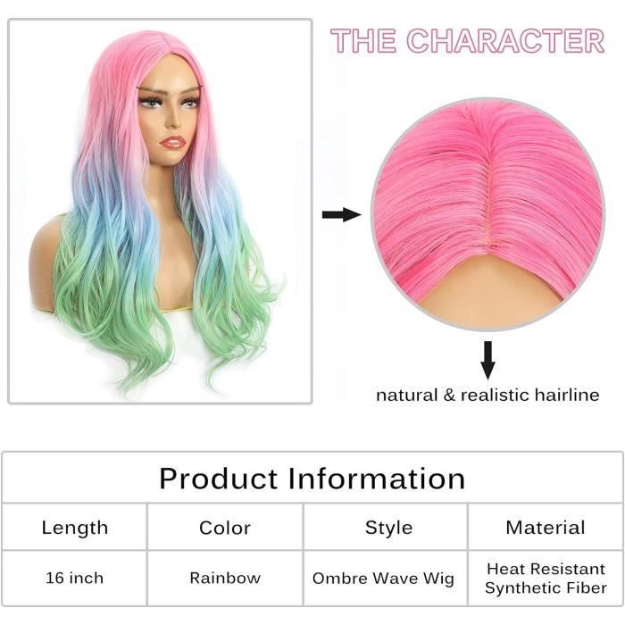 Perruque Colorée Costume Court Perruque Ondulée Perruque Ombrée Pour ...
