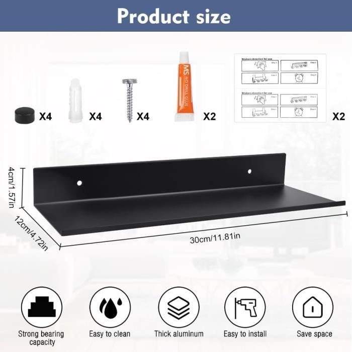 LIMITADA 2 Pcs Étagère Noire Murale 30cm Tablette Murale Noire ...