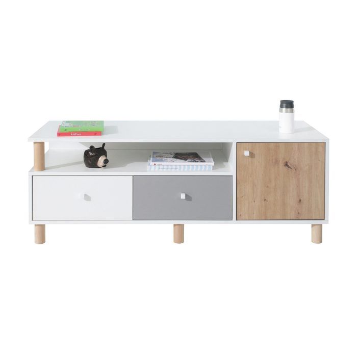 Meuble TV FIGO – 1 porte, 2 tiroirs, espace ouvert – design moderne ...