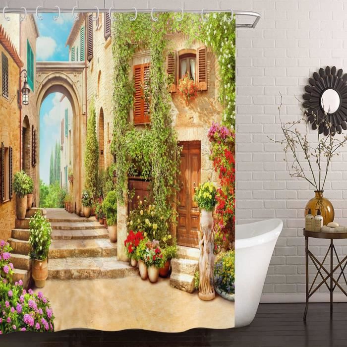 Rideau De Douche 3D 90X180, Jardin Paysage Floral Avenue Image Rideau ...