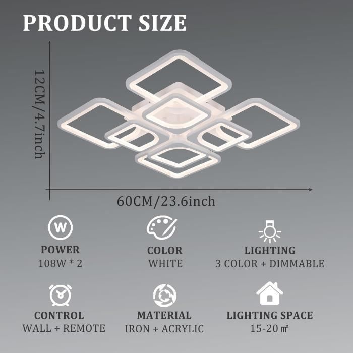 Luminaire Plafonnier Led 3 Couleurs Dimmable, Moderne Éclairage De ...