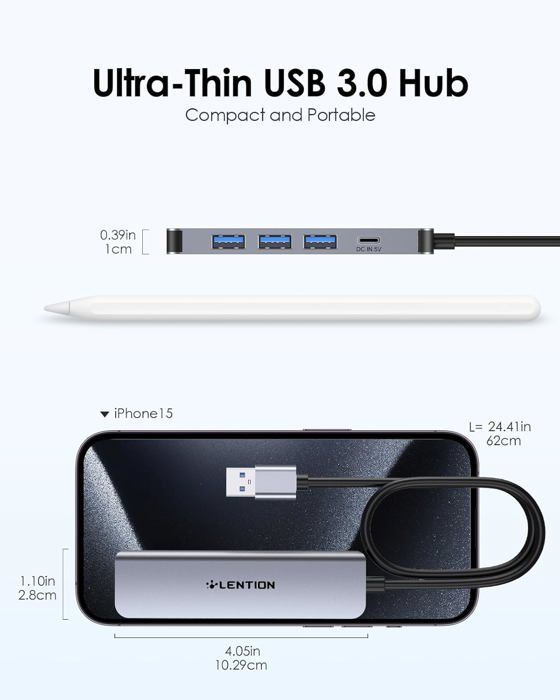 Hub USB 3.0 avec Câble Rallongé de 60cm, Expandeur Multi Port ...
