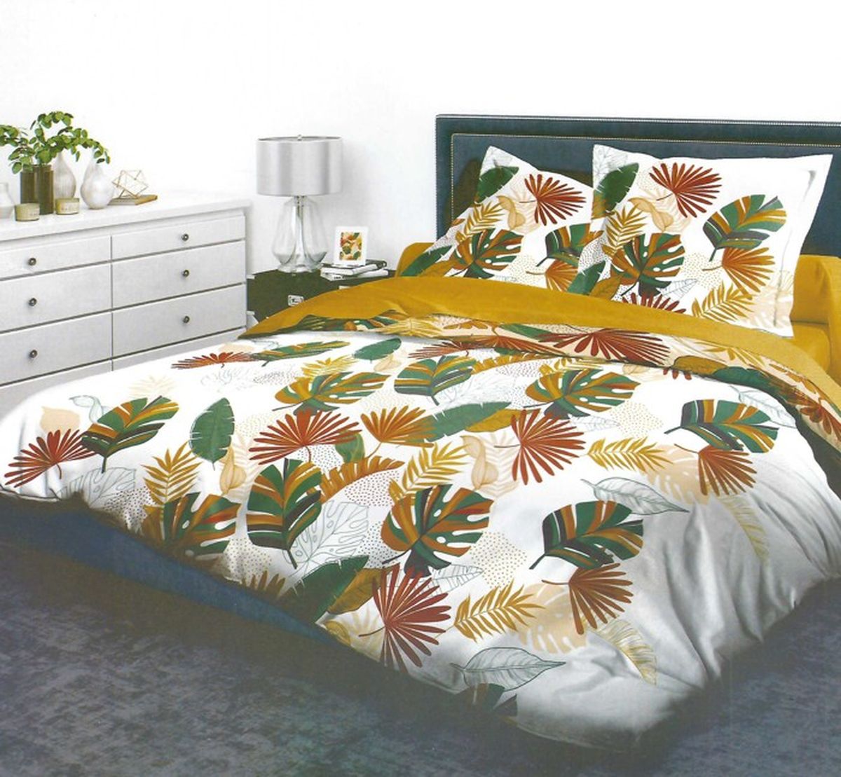 PARURE DE LIT- LIT 2 PLACES - 4 PIÈCES (140X190CM) - 100% COTON 57 FILS ...