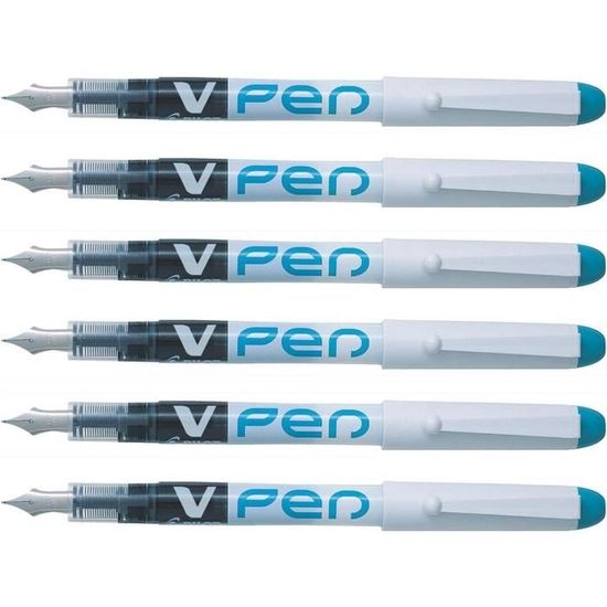 Lot de 6 Stylos Plume Jetable Effaçable V-Pen Pointe Moyenne Turquoise ...