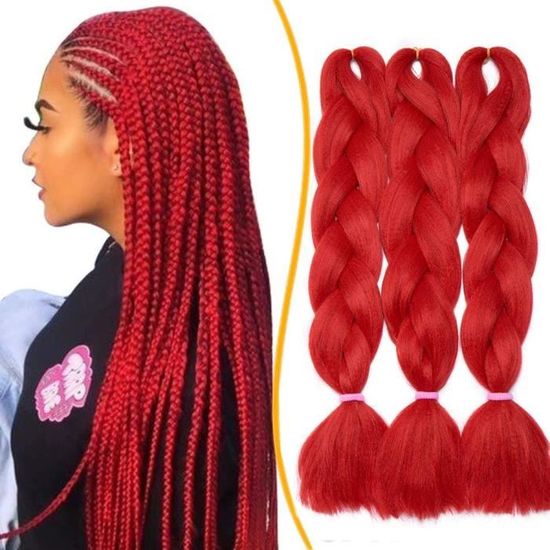 24" Mèche Tresse Africaine Hair Braid - 3Pcs, Rouge - Extension Cheveux ...