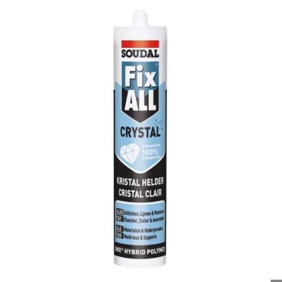 Mastic-colle - SOUDAL - FIX ALL CRYSTAL - 290 ml - 100 % transparent - Résistant aux UV ...