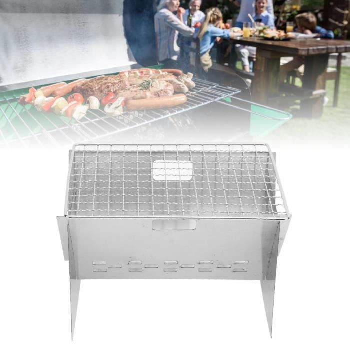 GOO Gril de barbecue pliant extérieur Barbecue au charbon de bois pliant en acier inoxydable ...