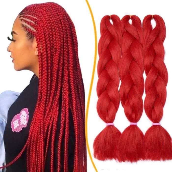 24" Mèche Tresse Africaine Hair Braid - 3Pcs, Rouge - Extension Cheveux ...