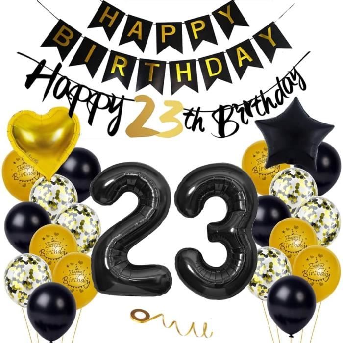 Ballons 23 Ans Anniversaire Noir Or, Decoration Anniversaire 23 Ans, 23 ...