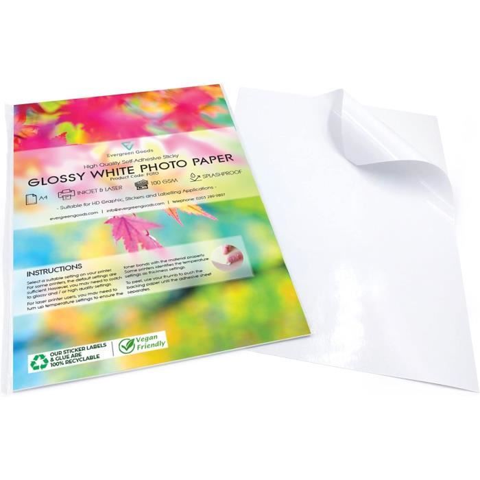 Evergreen Goods Lot de 50 feuilles de papier autocollant imprimable A4 ...