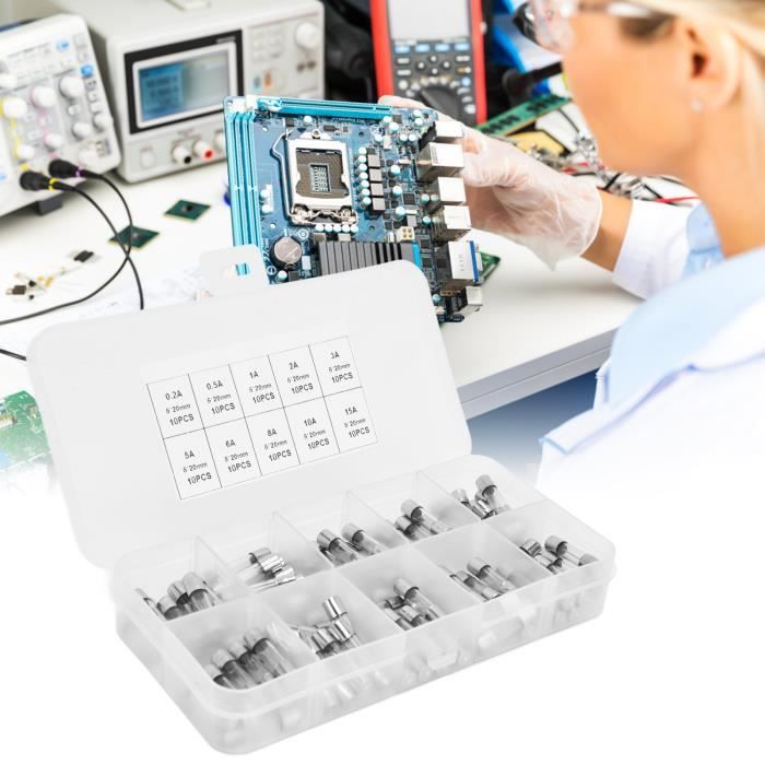 MAD Tube à fusible 100 pièces fusible verre soufflé rapide 0.2A 0.5A 1A ...