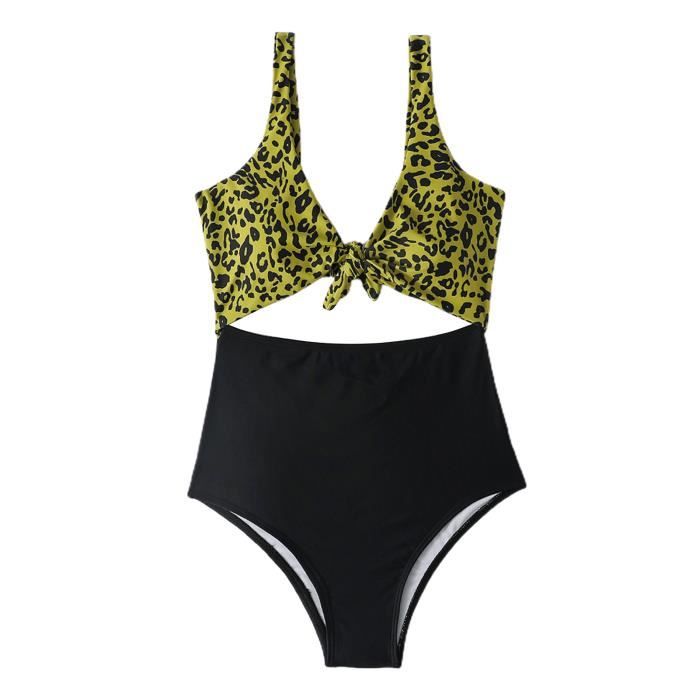 MAILLOT DE BAIN Noeud avant creux Haute coupe Sexy Monokini Femmes Léopard Couture dimpression ...