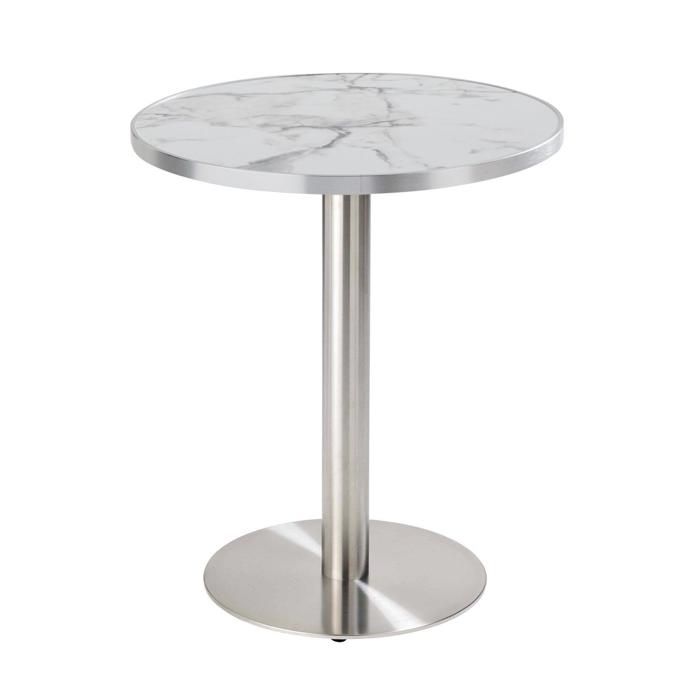Table à manger ronde 60 cm plateau marbre blanc/argent et pied argenté ...