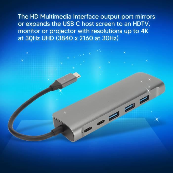 Concentrateur Hub USB C 8 en 1 USB C vers 3 USB3.0 / HD 4K / USB C ...