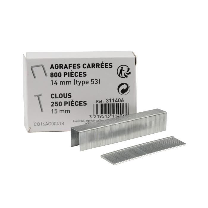Agrafeuses et cloueuses RHINO - Lot de 800 Agrafes Type 53 (54MM) + 250 ...