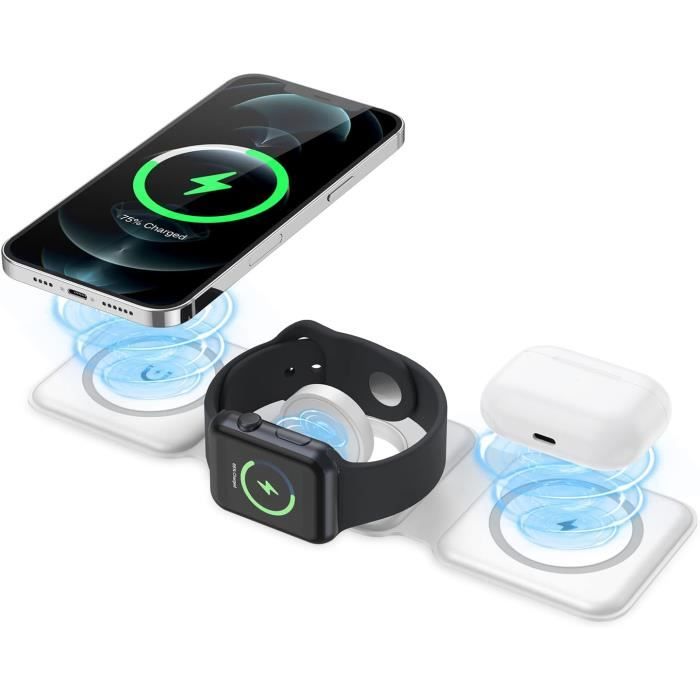 Magnetic Chargeur Induction Chargeur Sans Fil 3 En 1 Pliable Rapide ...