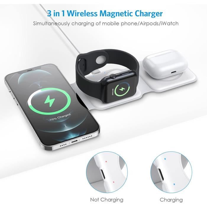 Magnetic Chargeur Induction Chargeur Sans Fil 3 En 1 Pliable Rapide ...