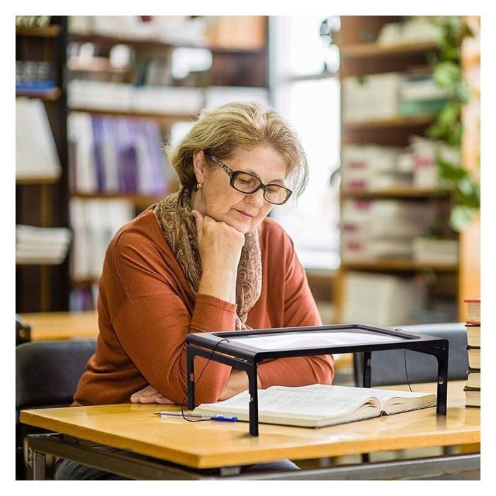 Loupe de lecture loupe de lecture, 12led rectangulaire éclairé loupe avec support de lampe loupe ...