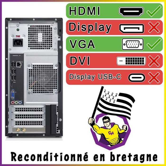 PC Dell Vostro 260 MT Ecran 27" Intel I5-2400 RAM 16Go SSD 240Go HDMI ...