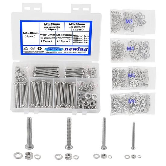 M3 M4 M5 M6 Boulons et écrous avec Rondelles Acier Inoxydable 304 Croix Tête Pan Mécanique ...