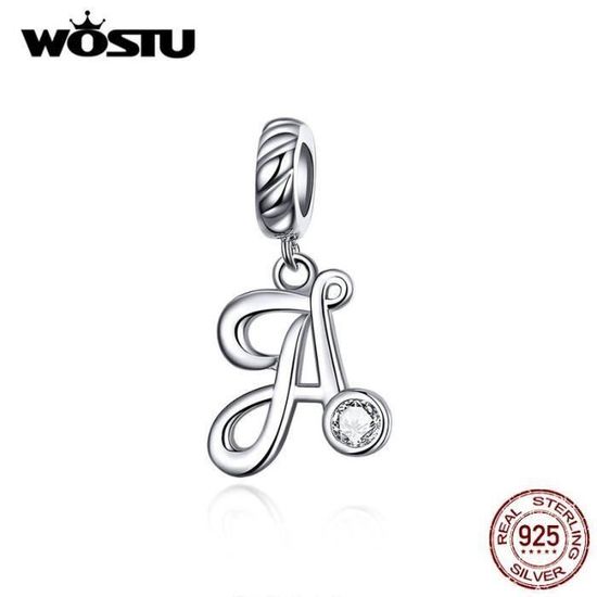 Wostu Pendentif Argent 925 Lettre A Pour Pandora Bracelet Breloque