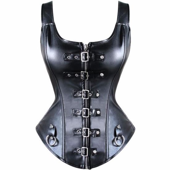 Sexy Femmes Cuir Gothique Bustier Steampunk Corset Acier Désossé