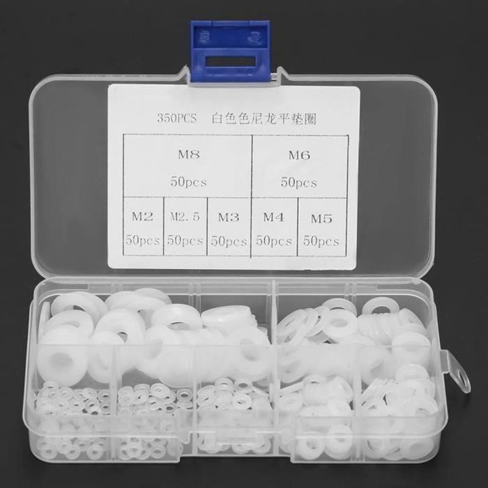 350pcs kit de rondelle plate rondelle en plastique en nylon blanc M2 ...