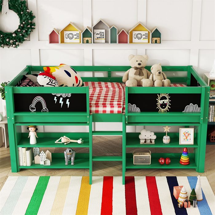 Lit Enfant 90x200cm, Lit Mi Hauteur avec étagères, Lit Montessori pour ...