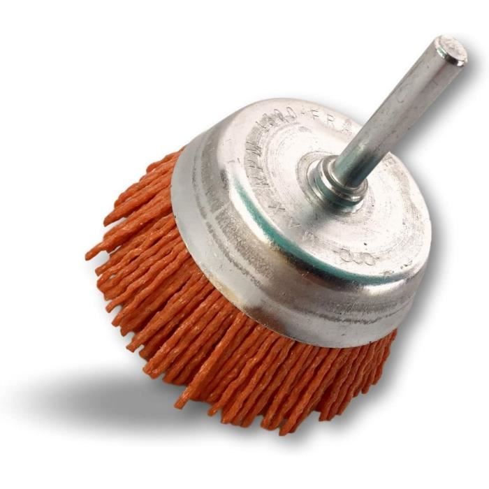 Brosse rotative métallique coupe Ø 75 mm | Sur tige Ø 6 mm | Fil nylon ...