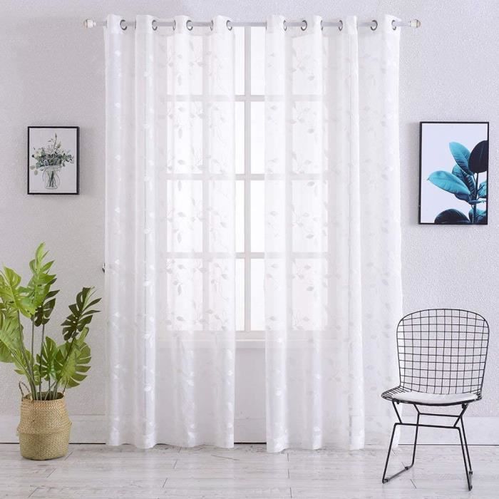 Lot de 2 voilages Transparents avec Broderie Voile SemiTransparent avec ...