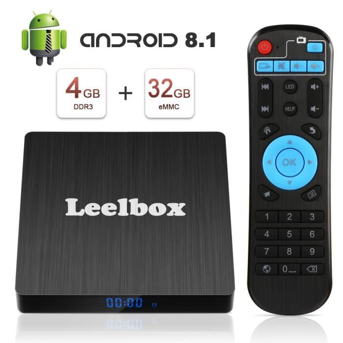 Leelbox TV Box Android 8.1【4GB+32GB】 Q4s Boîtier TV RK3328 Quad Core 64 ...
