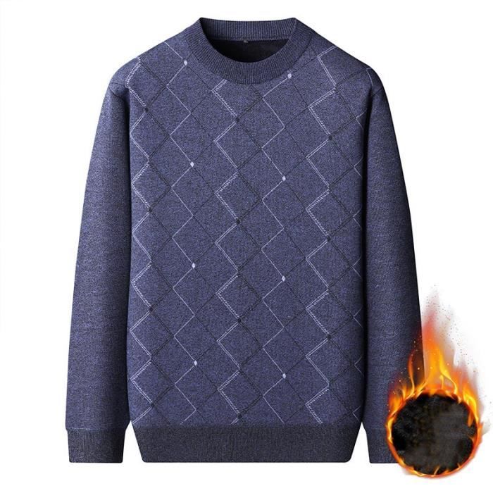 Pull Hiver Homme En Tricot Doublé Polaire Casual Pullover Chaud Col ...