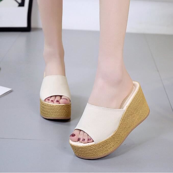 Sandales Peep Toe Boucle Bout Ouvert Mode Été Hauts Talon Compensé ...