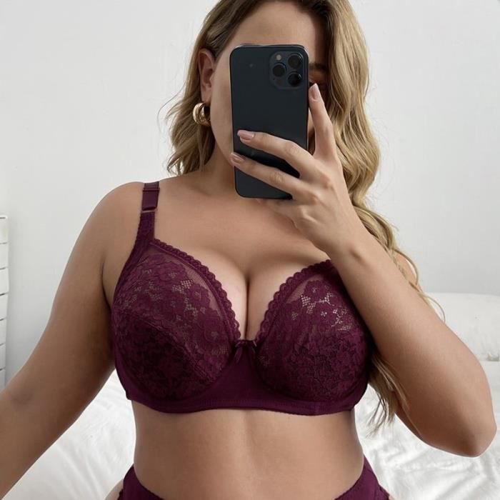 Soutien-gorge,brassière en dentelle de couleur unie pour femme,sous-vêtements sexy,grande taille ...