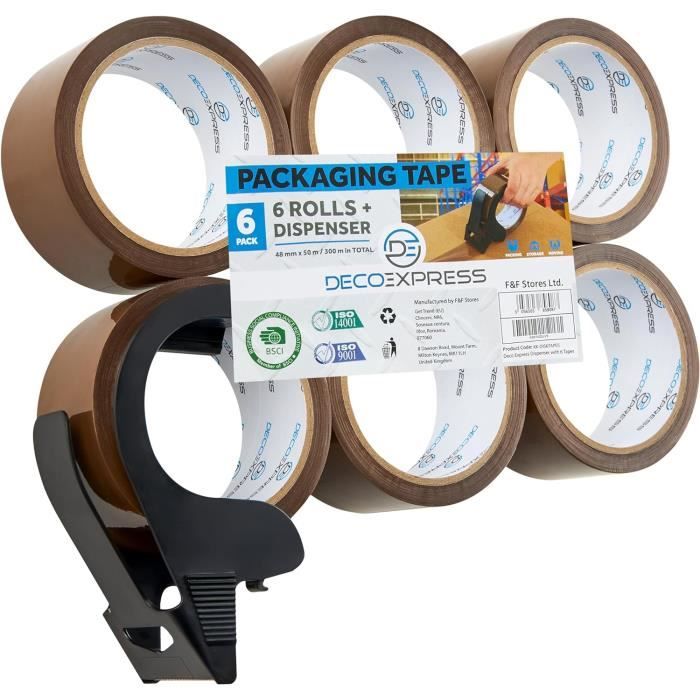 Ruban Adhésif d'Emballage Kit Dévidoir Plastique et 6 Rouleaux Rubans ...