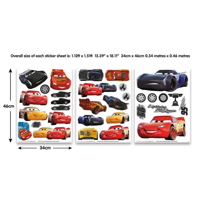 32 Stickers Disney Cars 3 Walltastic - Cdiscount Maison