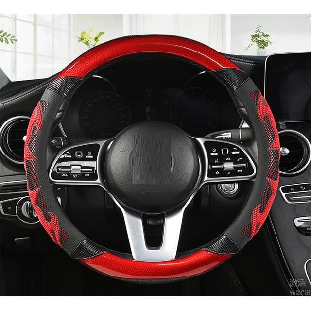 COUVRE-VOLANT,A RED O SHAPE--Housse de volant en cuir Fiber de carbone, pour Nissan Qashqai J11 ...