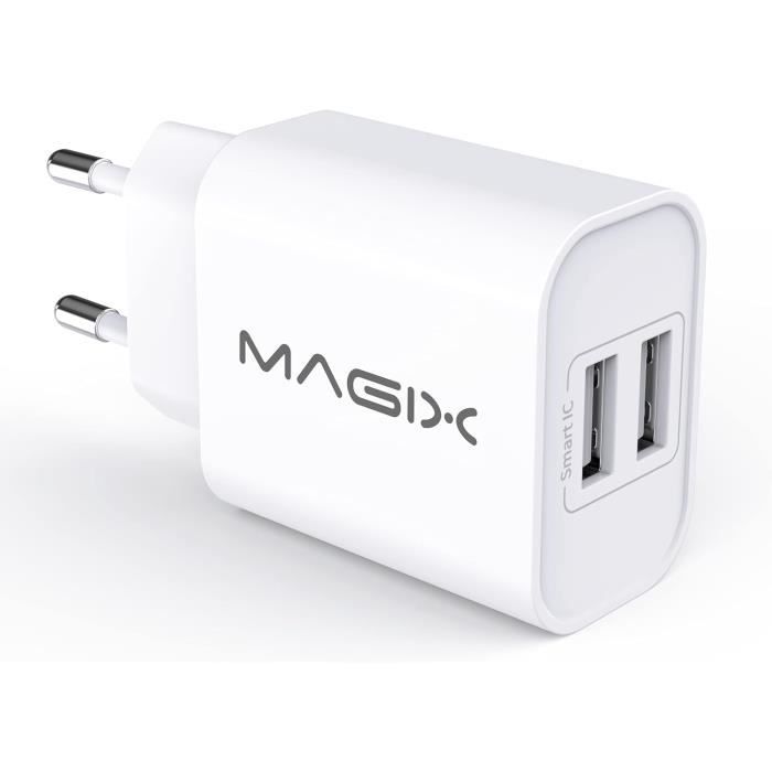 Chargeur Mural Double Usb, Sortie Maximale 5V-3.4A 17W Charge Rapide & Premiumcord Câble De ...