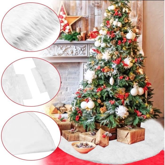 90cm Jupe de Sapin de Noël Blanc,Couvre-Pied de Sapin en Fourrure ...