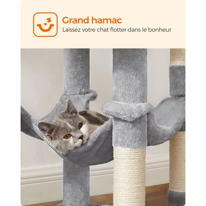 Arbre à Chat Hauteur 137,7 cm, avec 4 Poteaux à Griffer, 2 Plateformes ...