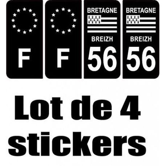 Stickers pour plaque d'immatriculation - 56 et F - Morbihan - Lot de 4 ...