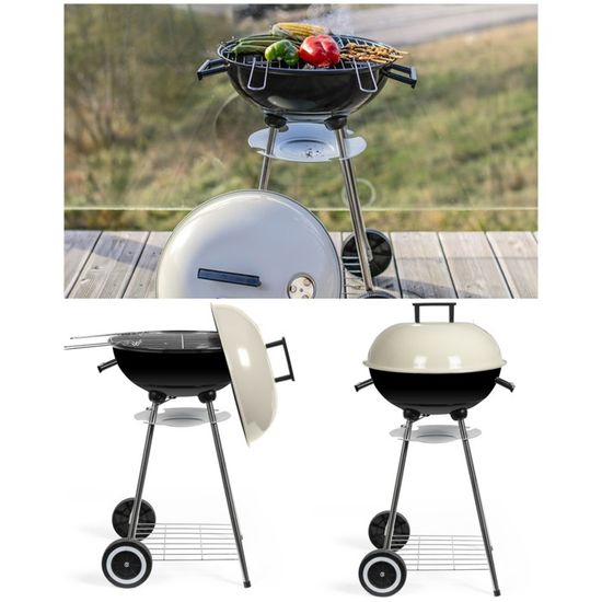 Barbecue à charbon Beige Ø 41 cm Grille de cuisson chromée Type WEBER ...